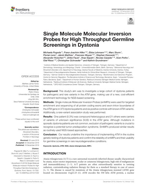 Pdf Single Molecule Molecular Inversion Probes For High Throughput Germline Screenings In Dystonia