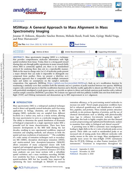 Pdf Msiwarp A General Approach To Mass Alignment In Mass Spectrometry Imaging