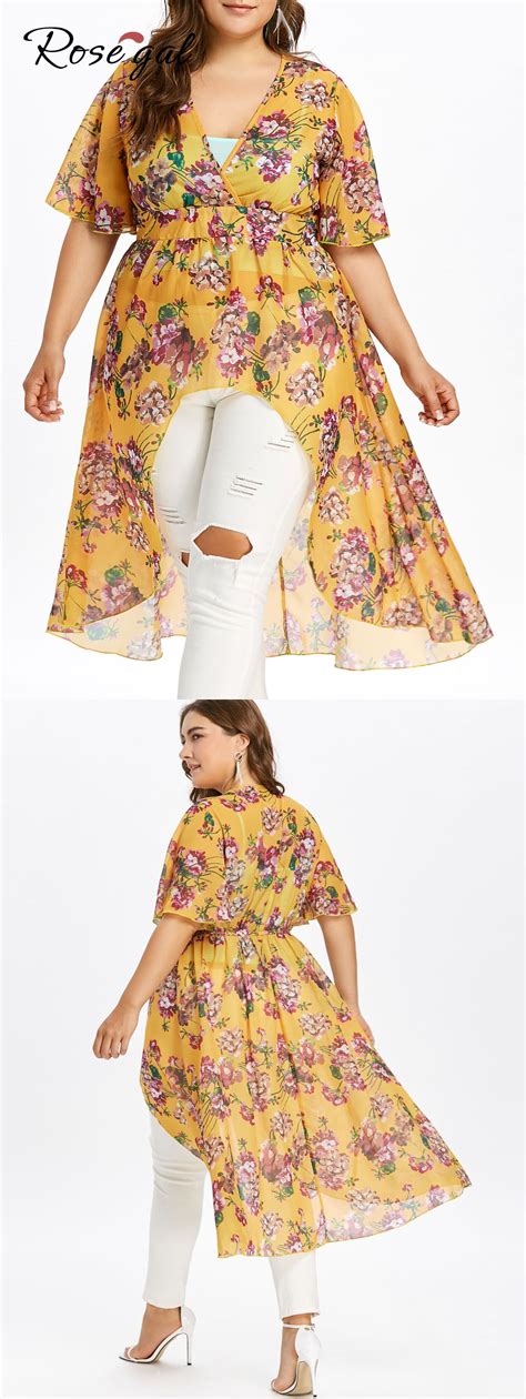 2505 Plus Size Floral High Low Blouse Yellow The Longline