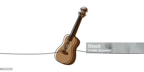 어쿠스틱 기타 현악기 한 줄에 색을 칠한 연속 그림 악기 연속 한 줄 그림입니다 벡터 일러스트 레이 션입니다 기타 현악기에 대한