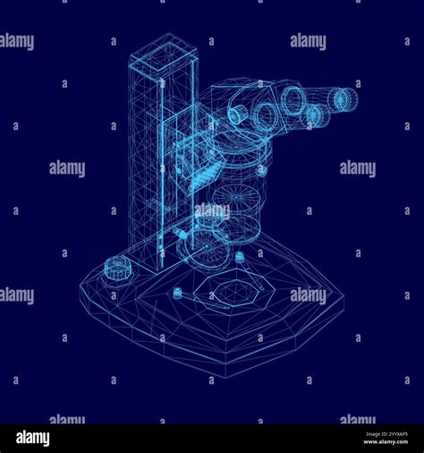 Vector Illustration Wireframe 3d Microscope Science Lab Magnify Tool Isometric View Stock