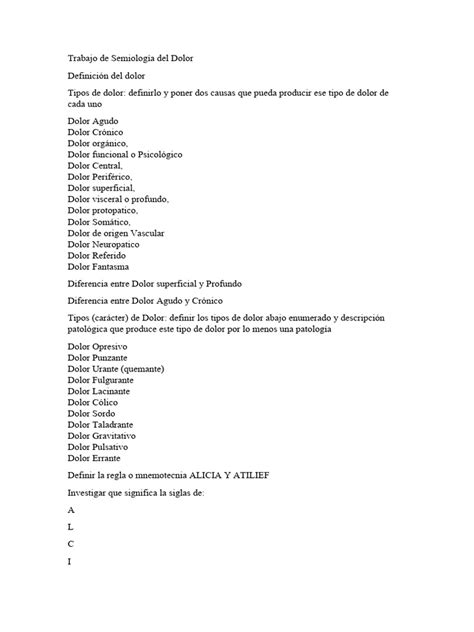 Trabajo De Semiologia Del Dolor Diferente Tipos De Dolor Pdf