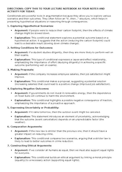 Conditionals Notes Grammar Directions Copy This To Your Lecture
