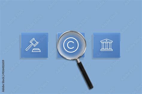 Magnifying Glass Focus To Digital Copyright Patent Concept Icons
