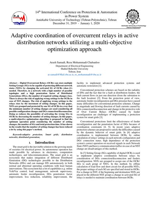 Pdf Adaptive Coordination Of Overcurrent Relays In Active Distribution Networks Utilizing A