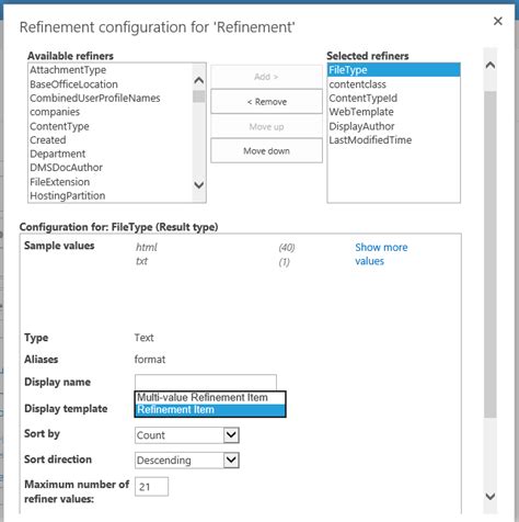 customizing existing refinement display templates and adding count to