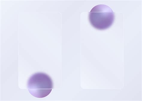 유리 모피즘 효과 가운 그라디언트 배경에 구를 가진 수직 유리 모양 프리미엄 벡터