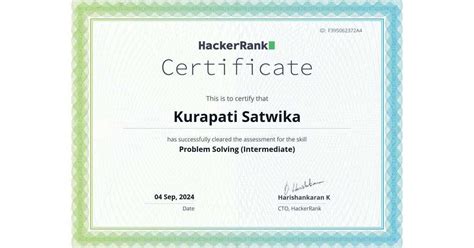Satwika Kurapati On Linkedin Hackerrank Skill Certificate