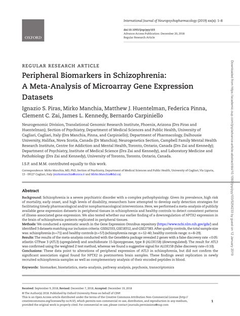 Pdf Peripheral Biomarkers In Schizophrenia A Meta Analysis Of