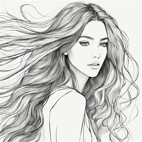 Lexica Female Line Drawing With Long Flowy Hair