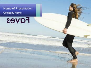 Surf Loving Teenage Girl Catching Waves On The Beach With Her Board PowerPoint Template