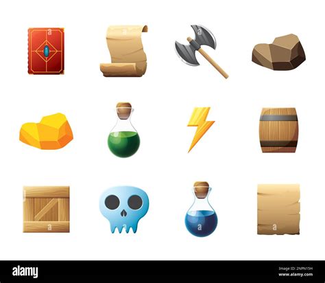 Game Ui Assets Set Gaming User Interface Icons Collection Vector Illustration Stock Vector