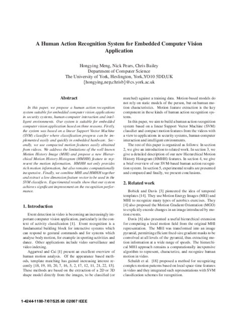 Pdf A Human Action Recognition System For Embedded Computer Vision