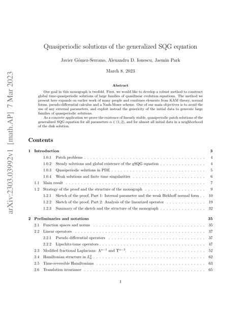 Pdf Quasiperiodic Solutions Of The Generalized Sqg Equation