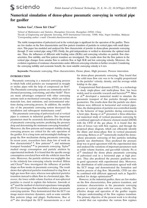 pdf numerical simulation of dense phase pneumatic conveying in