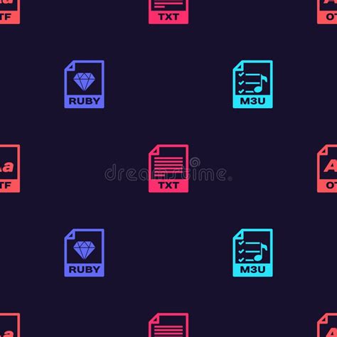 Set M3u File Document Ruby Txt And Otf On Seamless Pattern Vector