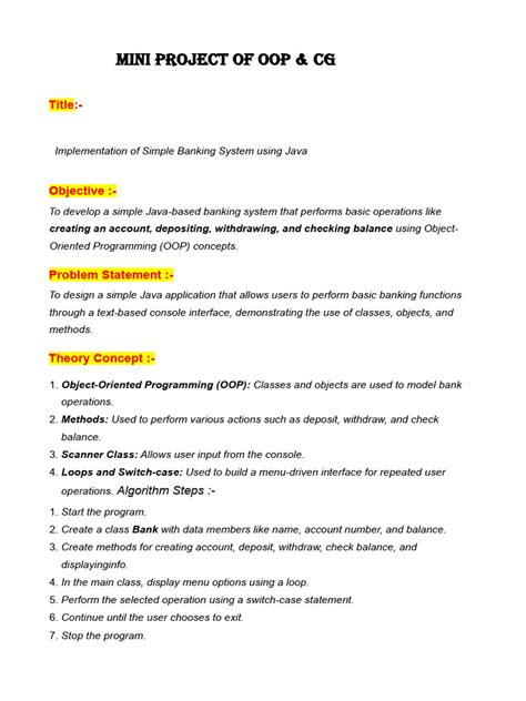 Java Simple Banking System Project Pdf Object Oriented Programming