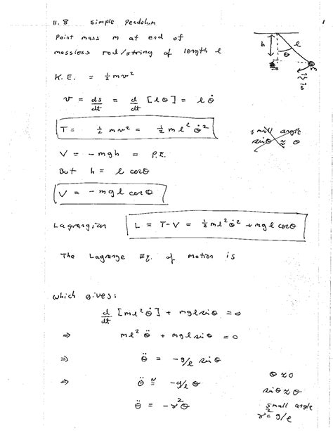 Simple Pendulum Handwritten Notes Phys 4112 Docsity