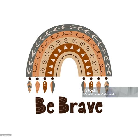 부족 보헤미안 무지개와 손 글자 용감한 벡터 그림입니다 손으로 그린 보육 일러스트레이션 낙서 만화 스타일 포스터 티셔츠 엽서에 적합합니다 0명에 대한 스톡 벡터 아트 및