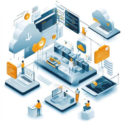 Cloud Computing Data Center Network Technology Teamwork Isolated On White Background Stock