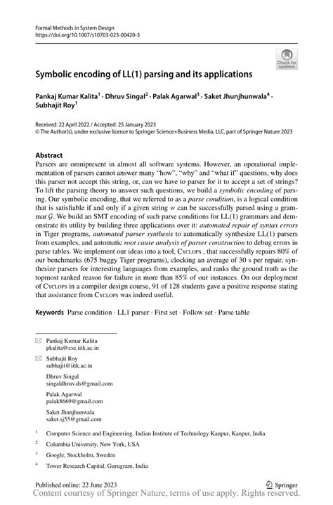 symbolic encoding of ll 1 parsing and its applications