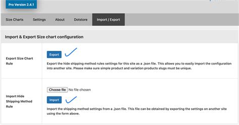 Exporting Size Charts