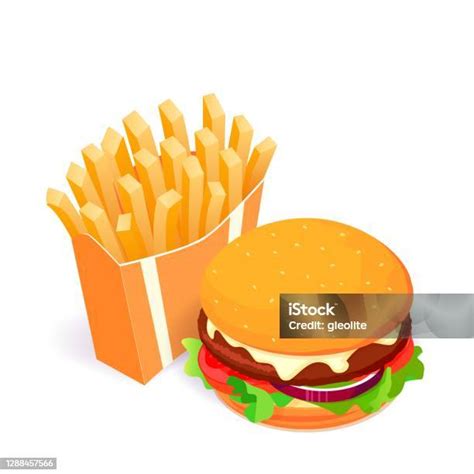 감자 튀김과 햄버거 등자극 벡터 일러스트 패스트푸드 컨셉 0명에 대한 스톡 벡터 아트 및 기타 이미지 0명 갈색 굽기 Istock