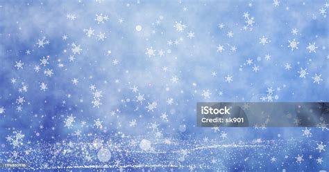 파란색 메리 크리스마스 배경에 눈송이와 보케 조명 3d 렌더링 12월에 대한 스톡 벡터 아트 및 기타 이미지 12월 공휴일 금색 Istock