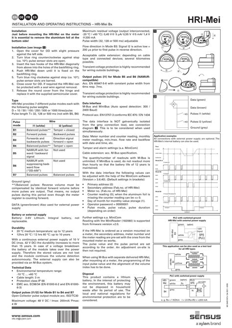 Xylem Sensus Hri Mei Installation And Operating Instructions Manual Pdf