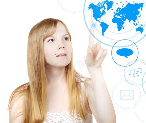 Woman And Touch Screen Interface Stock Image Image Of Adult Digital 33552659