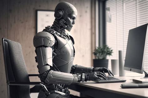 Automation Worker Concept With 3d Rendering Ai Robot Working In Smart Office Generative Ai
