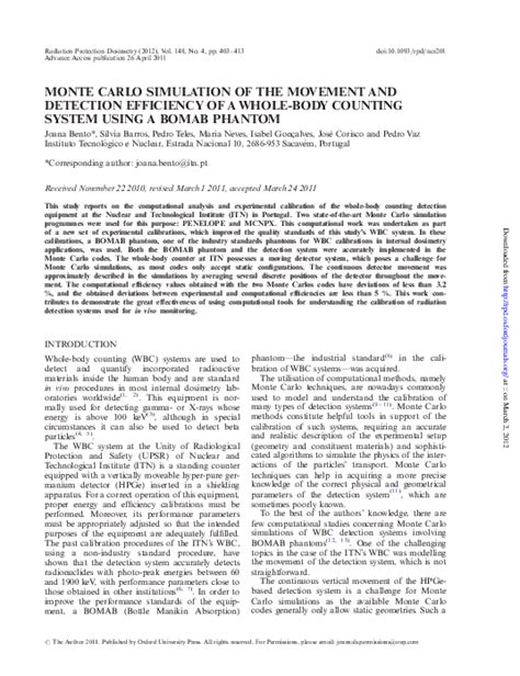 Pdf Monte Carlo Simulation Of The Movement And Detection Efficiency Of A Whole Body Counting