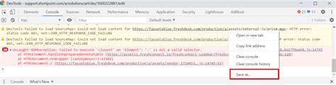 save browser console file shortpoint support