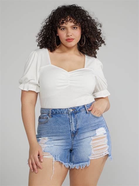 Plus Size Puff Sleeve Ruched Top Fashion To Figure