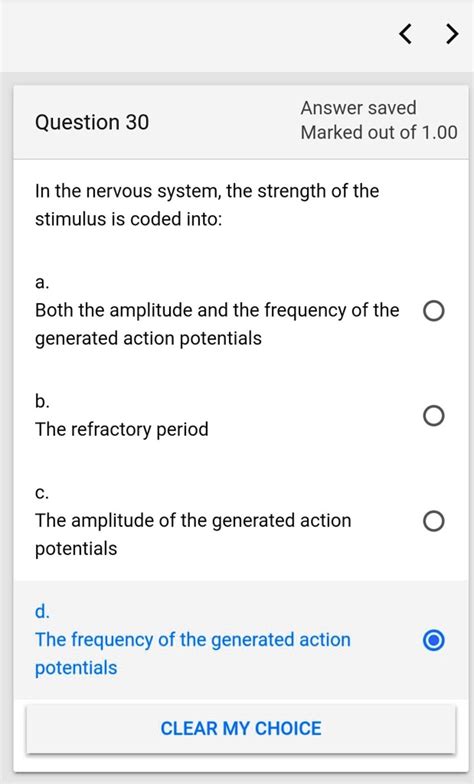 solved answer saved marked out of 1 00 question 30 in the nervous