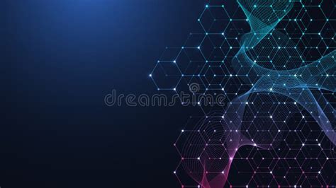 Technology Abstract Lines And Dots Connect Background With Hexagons Hexagon Grid Stock