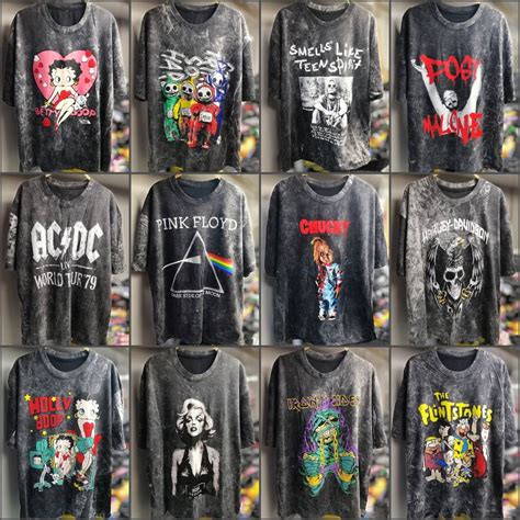 เสื้อยืดวินเทจ เสื้อโอเวอร์ไซส์ ผ้าฟอก อก44 46 ยาว28 ลายวง ลายการ์ตูน Shopee Thailand