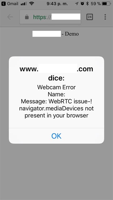 Ios 112 Webcam Error Webrtc Issue Navigatormediadevices Not