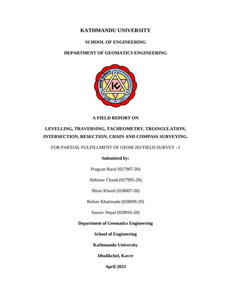 PDF A FIELD REPORT ON LEVELLING TRAVERSING TACHEOMETRY TRIANGULATION INTERSECTION