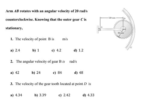 arm ab rotates with an angular velocity of 20rad s counterclockwise know