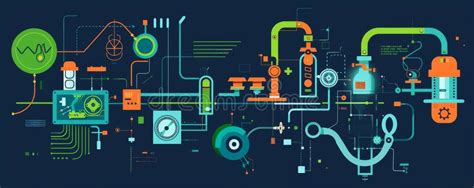 Colorful Illustration Of Industrial Automation And Control Systems With