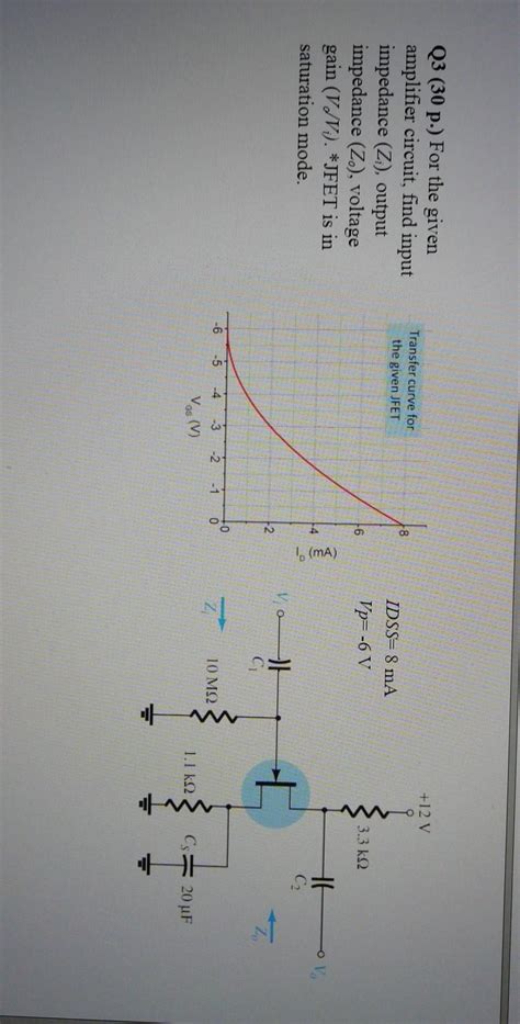 Solved 12 V Transfer Curve For The Given Jfet 8 Idss 8 Ma