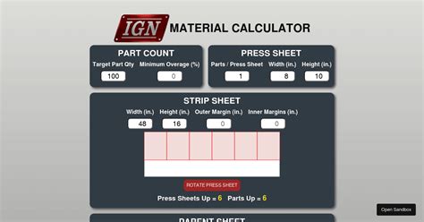 Material Calculator Codesandbox