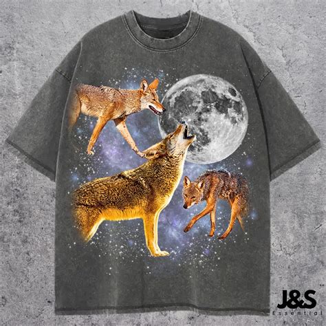 Three Coyote Retro Graphic T Shirts Vintage Coyote Moon Tshirt Coyote