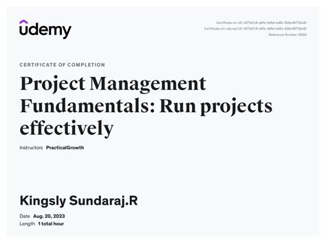 Udemy Course Completion Certificate Kingsly Sundaraj