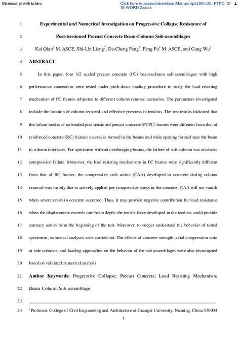 Pdf Experimental And Numerical Investigation On Progressive Collapse