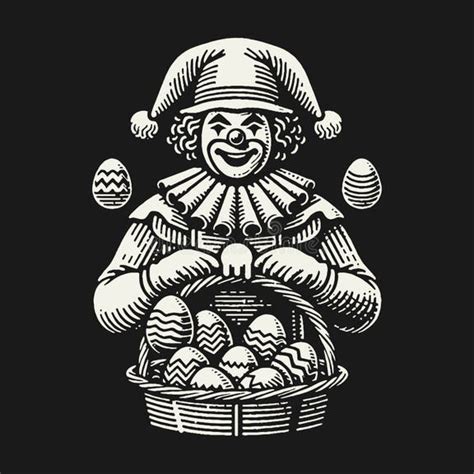 Clown With Easter Eggs In A Basket Illustration Stock Vector