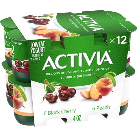 Activia Probiotic Peach And Black Cherry Variety Pack Yogurt 4 Oz Cups