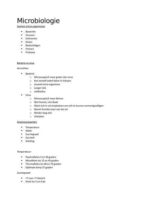 Microbiologie Microbiologie Soorten micro organismen Bacteriën Virussen Schimmels Gisten Studocu