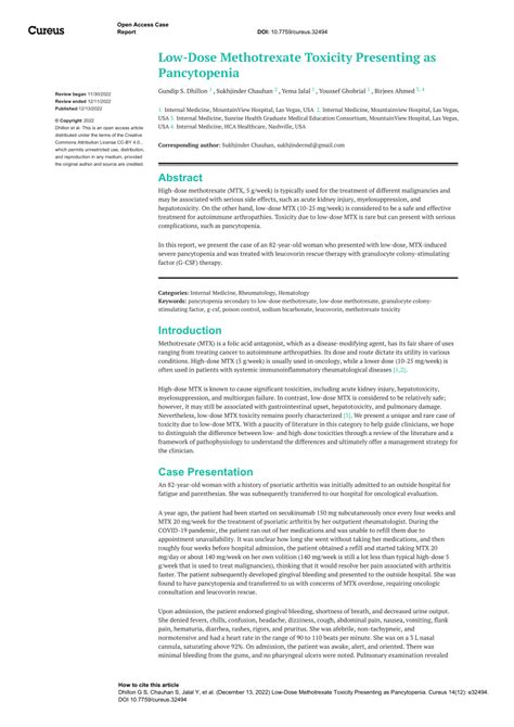PDF Low Dose Methotrexate Toxicity Presenting As Pancytopenia